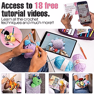 MODDA Crochet Kit for Beginners Adults and Kids - with Video Course - Make Amigurumi and Crocheting Kit Projects - Beginner Crochet Kit Includes 20 Colors Yarn, Hooks, Book, Patterns and Crochet Bag