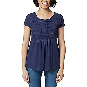 Gloria Vanderbilt Ladies' Embroidered Tee, Crewneck Short Sleeve Tee | Women Short Sleeve Shirt | Womens Top | Women's Tshirts |Summer Tops. - Blue Small