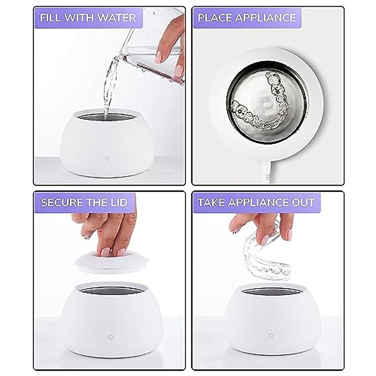 Zima Dental Arctic White Dental Pod | Cleaner for Dentures, Aligner, Retainer, Mouth Guard | Ultrasonic Cleaning Machine for All Dental Appliances