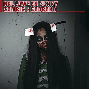6 Packs Halloween Costume Horror Headbands Rubber Plastic Knife Cleaver and Scissor Through Head Hair Bands Zombie Accessories Headbands for Men Women Teen Makeup Scary Costume Halloween Party Favor