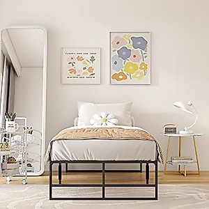 Lamhorm Twin Size Single Bed Frame for Kids Adults, Heavy Duty Metal Platform Bed Frames with Large Storage, Easy Assembly, Sturdy, Non-Slip, No Box Spring Needed(Twin)