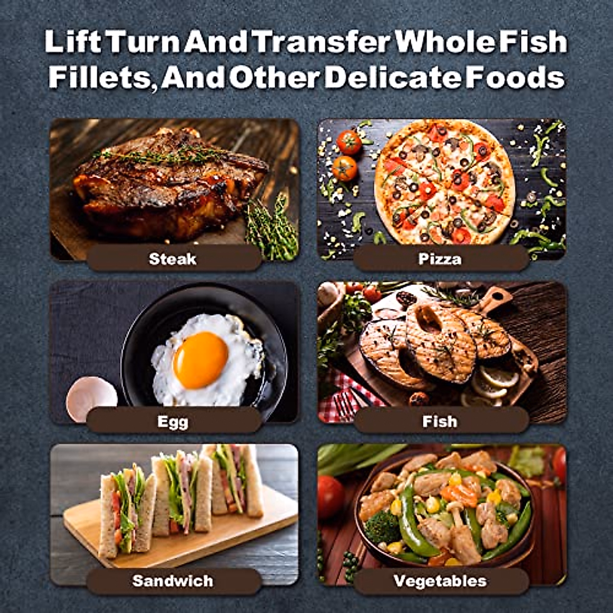 Rainspire Fish Spatula Stainless Steel for Nonstick Cookware, Slotted Fish Turner Spatula with Sloped Head Design, Metal Spatula Griddle Spatula For Flipping Delicate Food, Fish, Egg, Patties, Fries