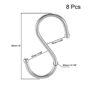 uxcell Stainless Steel S Hooks 2" S Shaped Hook Hangers for Kitchen Bathroom Bedroom Storage Room Office Outdoor Multiple Uses 8pcs