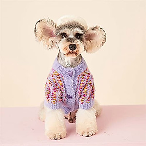 Pet Sweater Cardigan Cute Heart Shape Buckles Sweater for Small Dog Cat Soft Jacket Puppy Colorful Knitwear Clothes (S,Purple)
