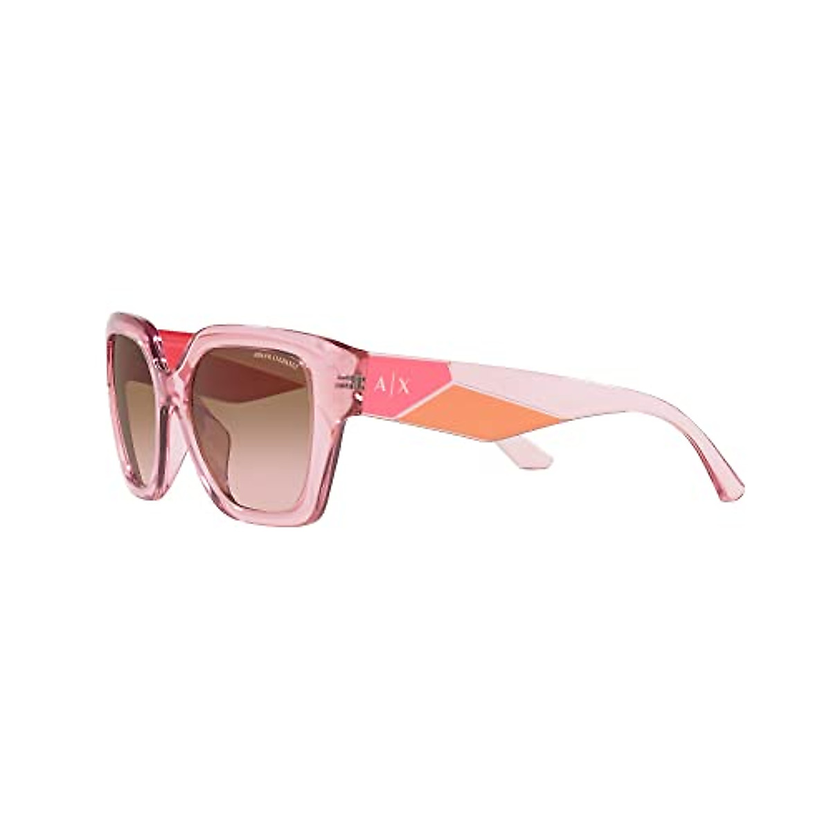A|X ARMANI EXCHANGE Women's AX4125SU Universal Fit Rectangular Sunglasses, Shiny Transparent Pink/Pink Gradient Grey, 54 mm