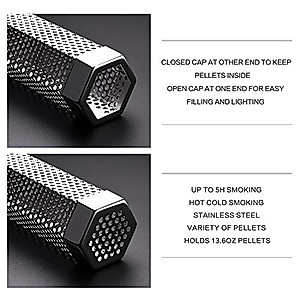 Pellet Smoker Tube -12" Stainless Steel Wood Tube Smoke for Cold/Hot Smoking for All Electric, Gas, Charcoal Grills or Smokers - Ideal for Smoking Cheese, Fish, Pork, Beef, Nuts, Bonus Brush