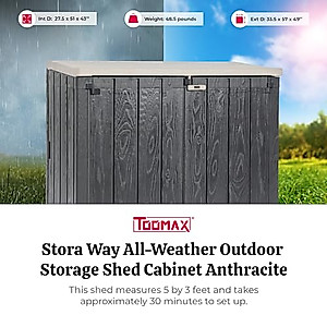 Toomax Stora Way All Weather Outdoor Extra Large Horizontal Storage Shed Cabinet for Garden Tools, and Yard Equipment, Taupe Gray and Anthracite