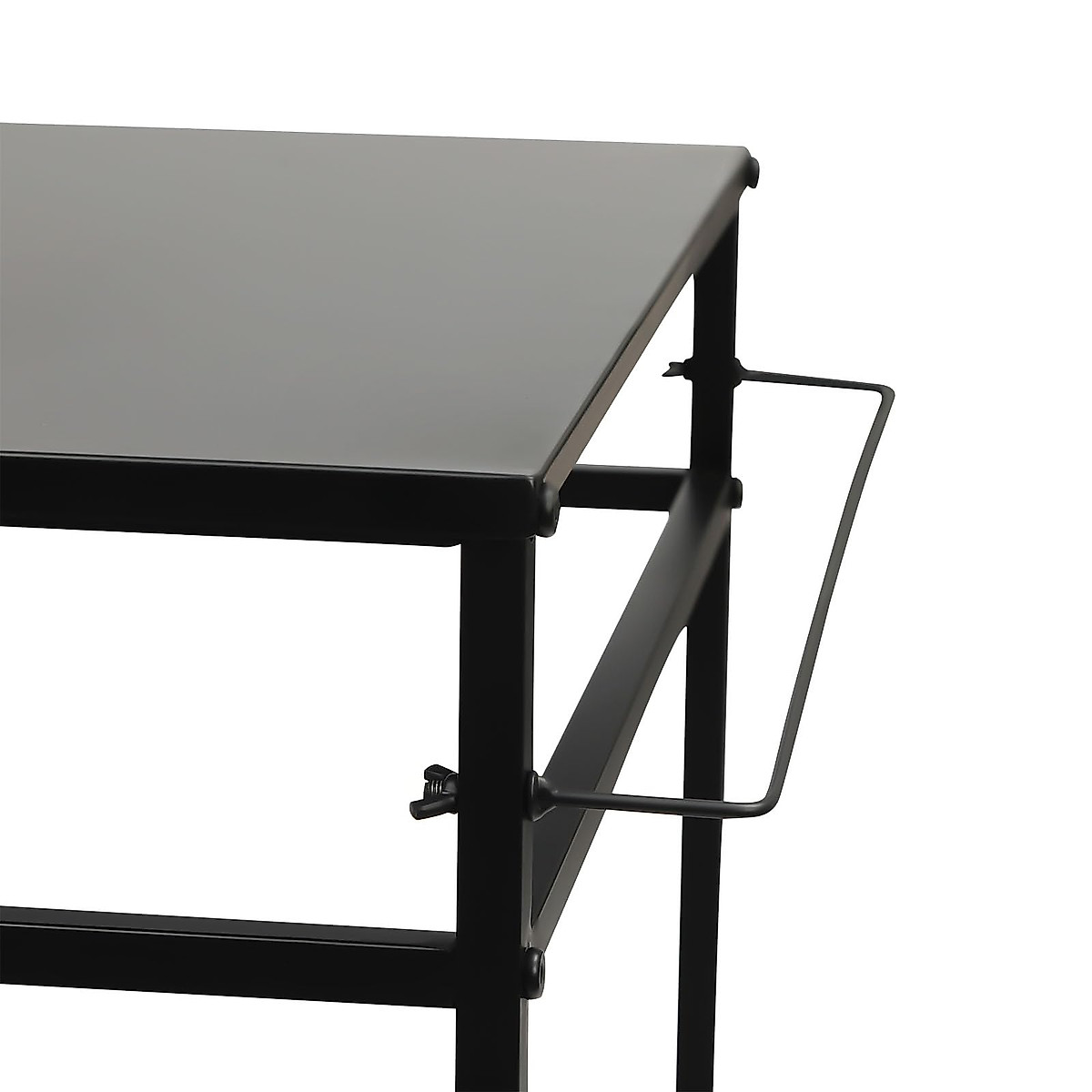 Mobile Double-Shelf Outdoor Grill Cart, Portable Dining Cart Table with Hooks and Handles, Steel Pipe Dining Table for Pizza Oven, Portable Grill Table with Storage Space, Black