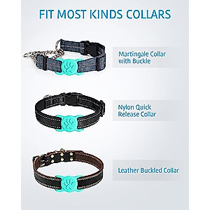 Joytale 2 Pack Airtag Dog Collar Holder, Elastic Silicone Air Tag Holder for Dogs and Cats, Light and Durable Apple Airtag Holder with Slide-On Loop(Black/Mint)