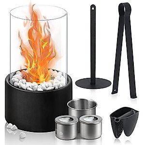 BRIAN & DANY Tabletop Fire Pit, Table Top Firepit Indoor & Outdoor, Tabletop Fireplace with 2 Combustion Chambers, Ethanol Fire Pit Bowl with Fire Killer and Pebbles
