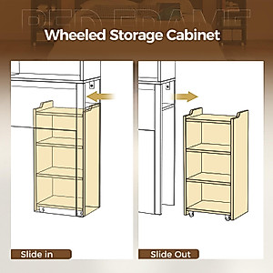 Rolanstar Bed Frame Queen Size with Bookcase Storage Headboard, Slide Out Bedside Storage, Bed with Charging Station & LED Lights, Heavy Duty Metal Slats, No Box Spring Needed, Noise Free, Black