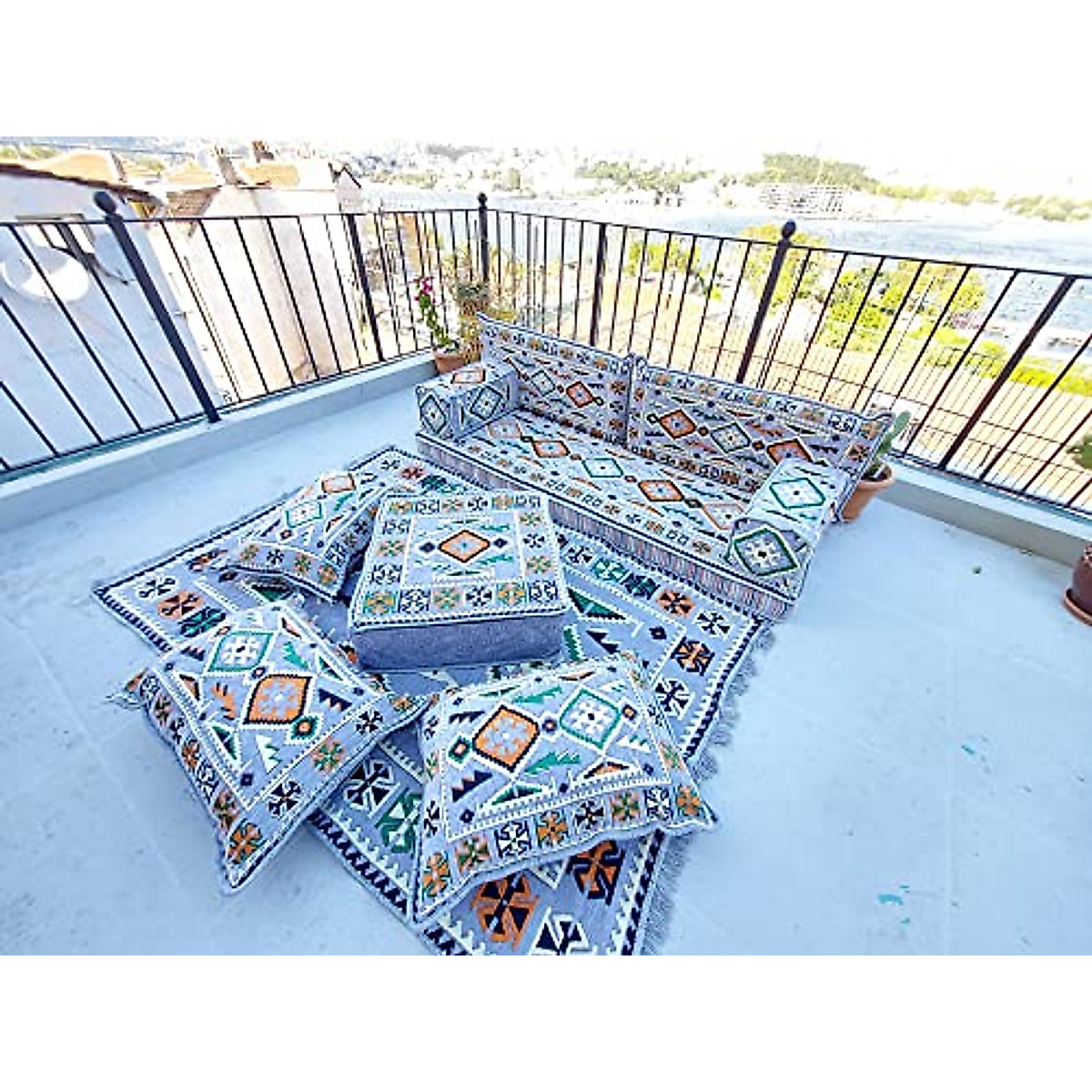 Floor Cushions, Gray Floor Sofa Seating Set, Traditional Arabic Sofa, Ottoman Couch, French Matress, Arabic Majlis, Sectional Sofa, Pouffs (Sofa Full Set)