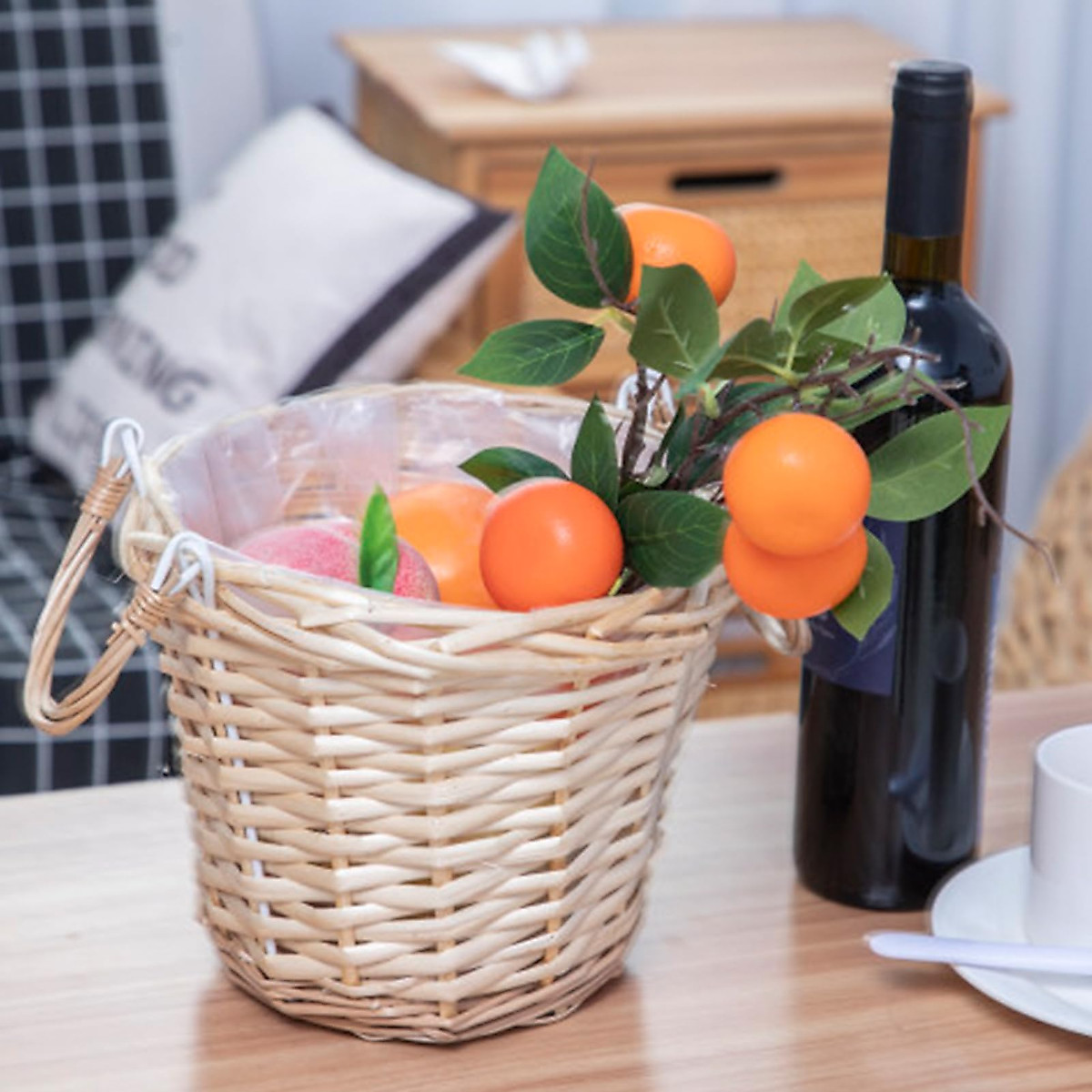 JLKIMZVO Wicker Waste Basket, Bathroom Trash Can with Handle, Wicker Garbage Can for Bathroom, Living room, Bedroom, office