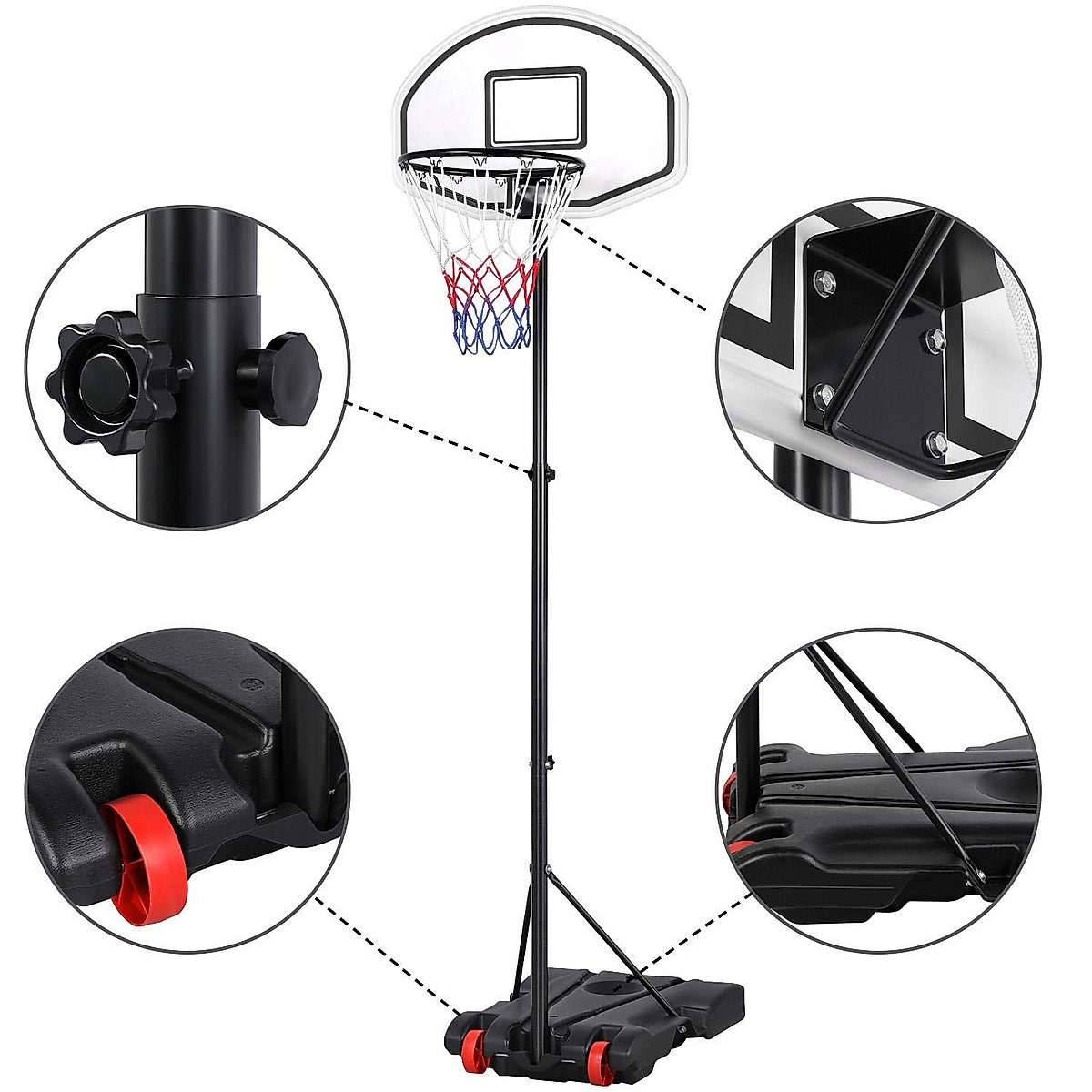 Yaheetech Portable Basketball Hoop Outdoor/Basketball Goals Indoor/Basketball Court/Adjustable Basketball Stand from 5.2 ft to7 ft with 29'' Basketball Backboard Black