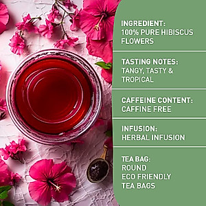 HANDPICK, Hibiscus Tea Bags - 100 Count | Caffeine-Free, Pure Ingredients - Hibiscus Flowers | Brew Hot, Iced Tea or Kombucha Tea | Round Nutritious Herbal Tea Bags