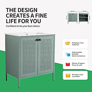 San Merah 30 Inch Bathroom Vanity with Sink Combo,Floor-Mounted Bathroom Vanity with Soft Close Doors&Adjustable Shelf,Modern Freestanding Bathroom Vanity with Top Basin & Storage Cabinet,Green