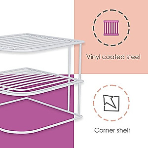 Home Basics 3-Tier Kitchen Corner Counter Shelf and Cabinet Organizer Heavy Duty Wire Shelf in White