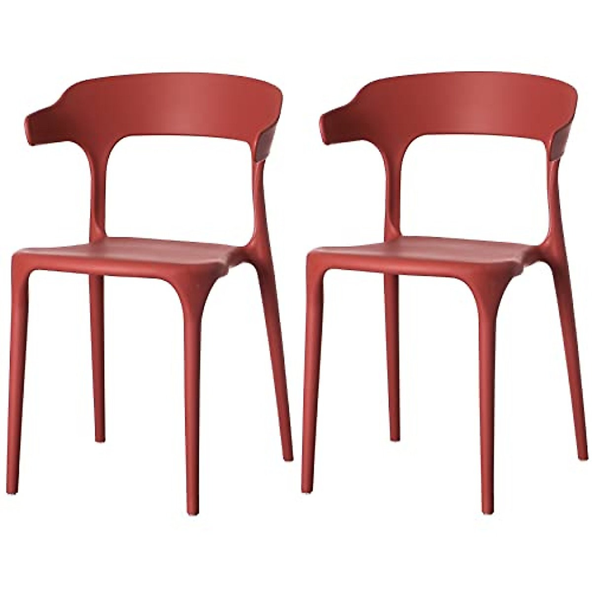 Fabulaxe Modern Plastic Outdoor Dining Chair with Open U Shaped Back, Red Set of 2