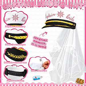 JaGely 4 Pcs Bachelorette Party Accessories for Bride Captain Hat with Veil, Bride Sash Sunglasses for Bridal Shower Wedding(Classic Style)