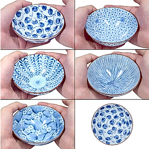 Japanese Handcrafted Rice Bowl, Authentic Mino Ware Pottery, Aie gawari Chawan, set of 5