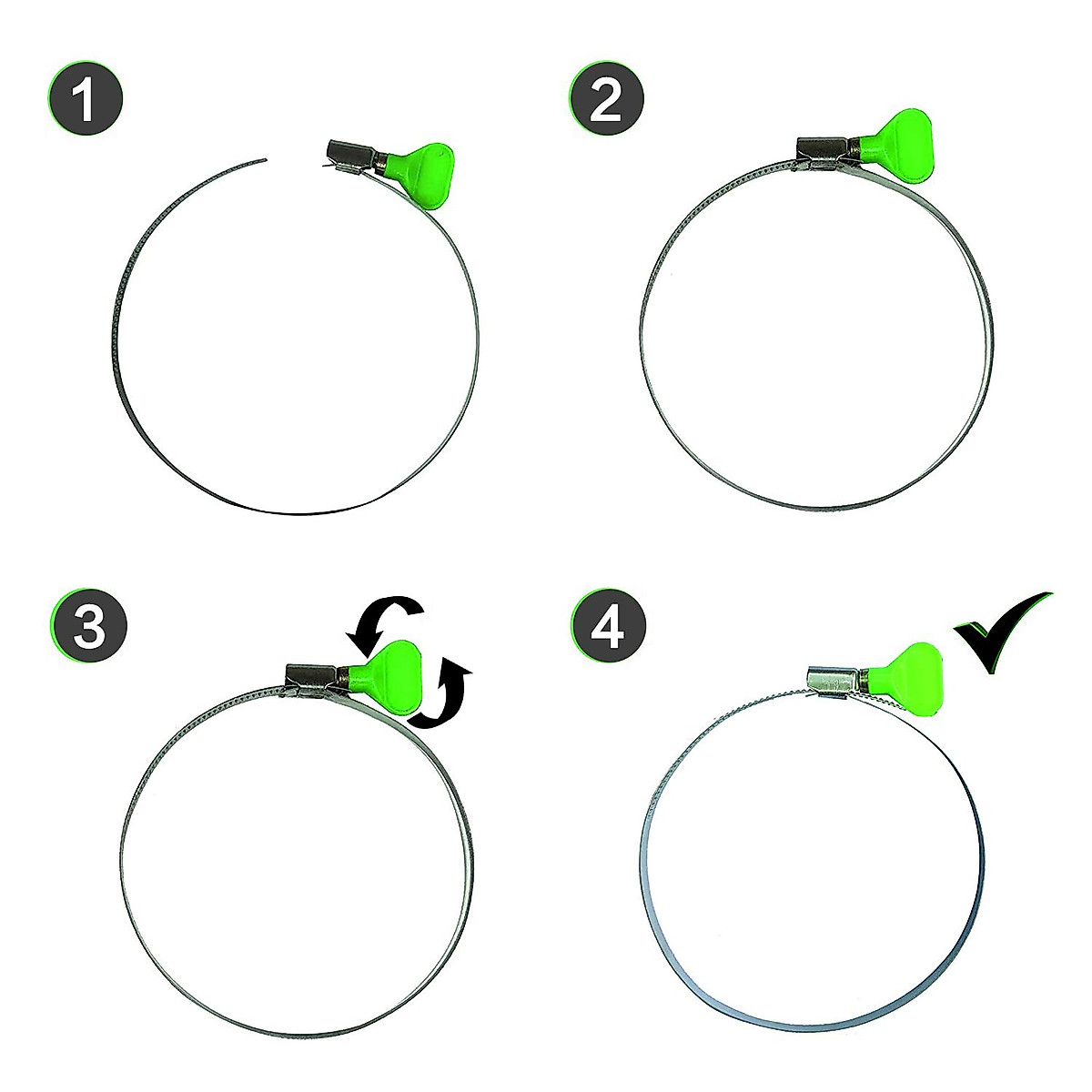 4 Inch Key Hose Clamp 12packs Key-Type Adjustable Stainless Steel Hose Clamps, dust collection hose clamps, air hose clamps, Pipe Clamp, Worm Gear Clamps, Dryer Vent Clamp, Thumb Screw Metal Clamps