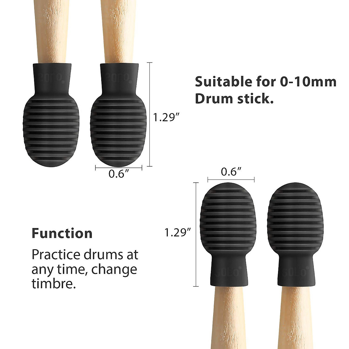 4 Pieces Drum Mute Drum Dampener Silicone Drumstick Silent Practice Tips Percussion Accessory Mute Replacement Musical Instruments Accessory (Black,Grid)