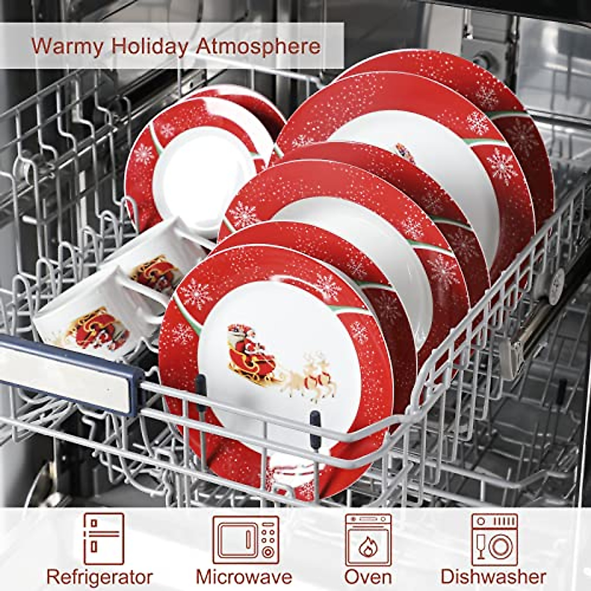 VEWEET Christmas Dinner Set for 6, 30 Piece Ceramic Christmas Dishes, Christmas Deer Plate Sets with Dinner Plate, Dessert Plate, Soup Plate, Cup, Saucer, Service for 6, Christmas Deer Series