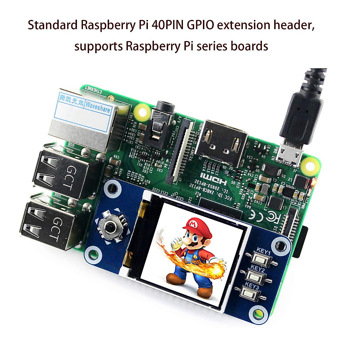 waveshare 1.44inch LCD Display HAT 128x128 Pixels SPI Interface for Raspberry Pi 2B/3B/3B+/Zero/Zero W with Examples for Raspberry Pi/Arduino/STM32