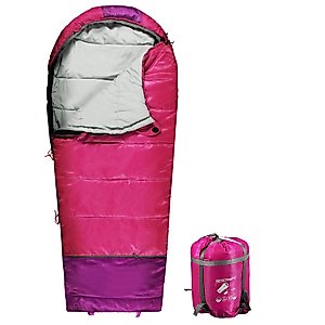 REDCAMP Kids Mummy Sleeping Bag for Camping Zipped Small, 40 Degree 3 Season Cold Weather Fit Boys,Girls & Teens (Pink with 2.4lbs Filling)