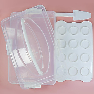 DIIRPPR White Plastic Cupcake And Cake Carrier - Stackable Cupcake Holder, Dessert Carrier For Full Size 17.2"x10.2" Cake Pans Or 12-Count Cupcake Tray, Cupcake Carrier & Cake Box (One Tier)