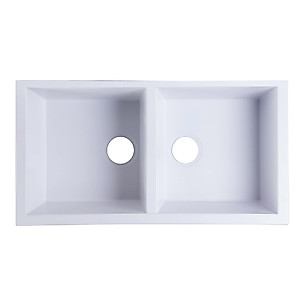 ALFI brand AB3420UM-W Undercount Double Bowl Granite Composite Kitchen Sink, 34", White