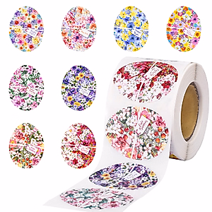 Whaline 500Pcs Easter Stickers Easter Floral Egg Shape Label Stickers Colorful Flower Pattern Decals Self-Adhesive Envelope Sealing Stickers for Spring Easter Holiday Scrapbooking Cards Gift Supplies