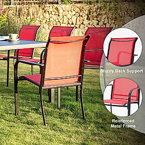 VICLLAX Patio Dining Chairs Set of 2, Stackable Outdoor Chairs Set with Armrests for Poolside, Backyard, Garden, Deck, Porch, Red