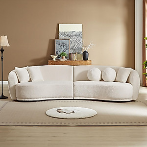 KEVINSPACE 124.5" Oversized Sofa Modular Cloud Sectional Sofa Couch Curved Sofa Comfy Teddy Fabric Deap Seat Sectional Couch with 5 Pillows Modern Luxury Sofá for Living Room Furniture Set Beige