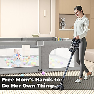 HEIZO Large Baby Playpen for Babies and Toddlers, 71''x59'' Play Yard, Safety Baby Fence Area with Zipper Gate and Anti-Slip Base for Indoor & Outdoor Activity