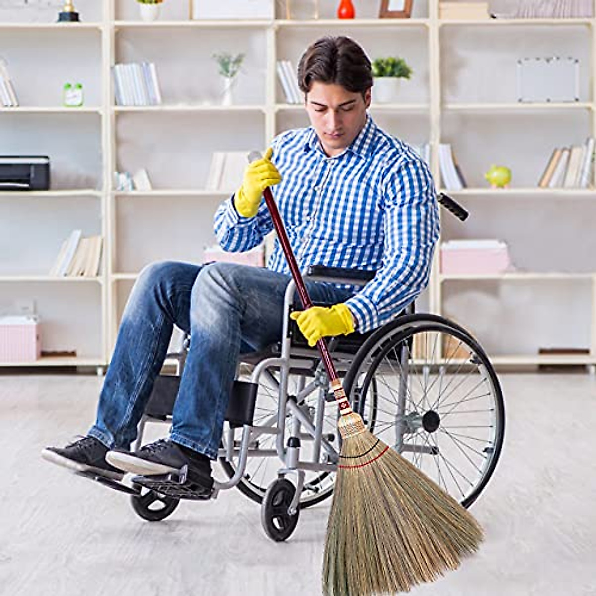 1 Unit of 31 inch Tall of Asian Flower Broom, Thai Natural Bamboo Broom, Handmade Broom, Witch Broom, Bamboo Stick Handle, for RV's Tent Camping