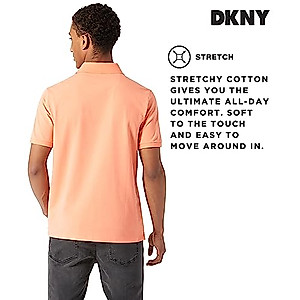 DKNY Men’s Polo Shirt – Cotton Mens Short Sleeve Polo Shirts | No Curl Collar Quick Dry Regular Fit Moisture-Wicking Golf Shirt for Men (Sizes: S-2XL) Coral