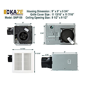 KAZE APPLIANCE SNP100 | 100 CFM | 0.8 Sone | No Attic Access Required Bathroom Ventilation Exhaust Extractor Fan