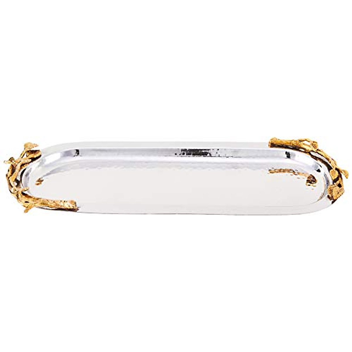 Elegance Golden Vine Hammered Stainless Steel Oval Tray, 15.25 by 5.75-Inch, Silver/Gold