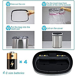 13 Gallon Touch Free Automatic Stainless Steel Trash Can Garbage Can 50L Metal Trash Bin with Lid for Kitchen Living Room Office Bathroom ,Silver