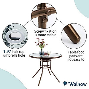 Welnow 35" x 35" Outdoor Bistro Table Metal Round Patio Side Table Outdoor Coffee Table Furniture Garden Backyard Dining Table, W/Elegant Water Ripple Glass Table Top (Brown)