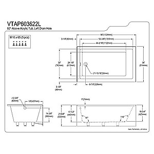 Kingston Brass Aqua Eden VTAP603622L 60-Inch Acrylic Alcove Tub with Left Hand Drain, White