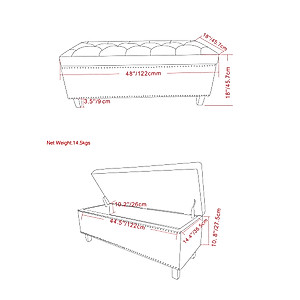 SIMPLIHOME Heatherton 48 Inch Wide Traditional Rectangle Storage Ottoman in Tanners Brown Vegan Faux Leather, For the Living Room and Bedroom