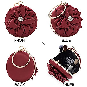 Barode Women Evening Bag Satin Flower Clutch Purse Wedding Party Prom Handbag (Red)