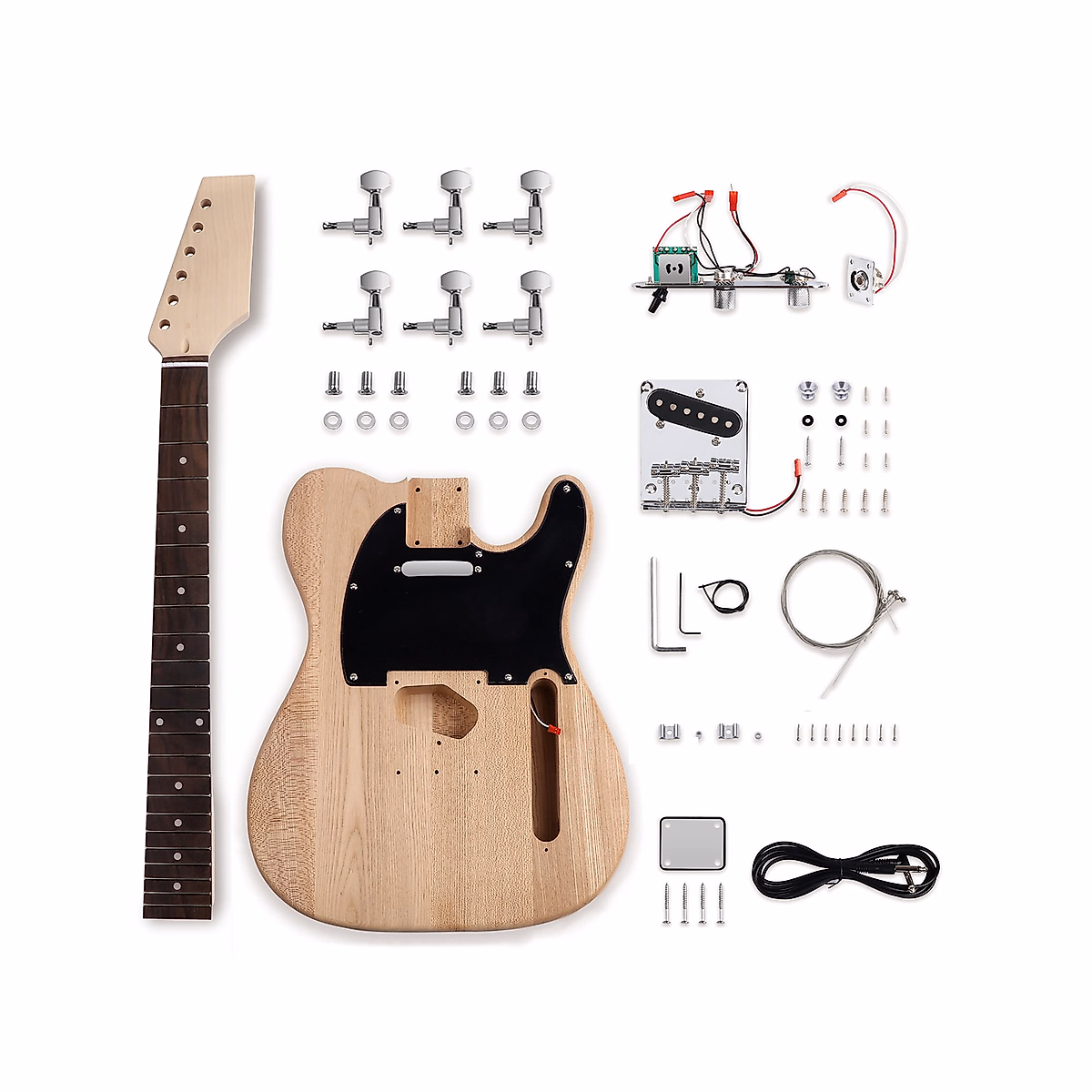 Fistrock DIY Electric Guitar Kit Beginner Kit 6 String Right Handed with Ash Body Hard Maple Neck Rosewood Fingerboard Chrome Hardware Build Your Own Guitar.