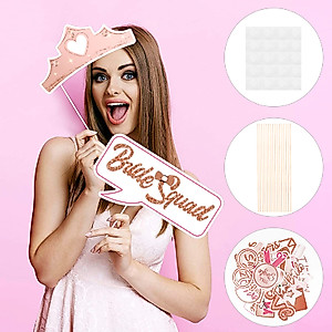 Qpout Bridal Shower Photo Booth Props Kit(21 Count), Rose Gold Wedding Hen Party Funny Selfie Props, Bride to Be Night Party Photo Props Decoration Accessories, with Bamboo Sticks& Stickers