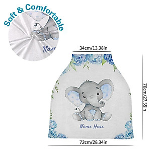 Personalized Baby Car Seat Cover with Name & Date, Custom Cute Elephant Baby Car Seats Canopy for Boys Girls, Nursing Breastfeeding Stroller Covers, Gift for Newborn Infant