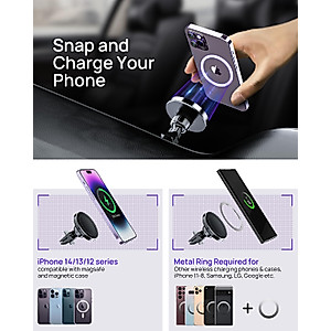 Eazpower MagSafe Car Mount Charger, Wireless Car Charger Compatible with iPhone 15/14/13/12 Pro Max, MagSafe Case, Magnetic Car Phone Holder Mount Fast Charging for Dashboard/Air Vent/Windshield