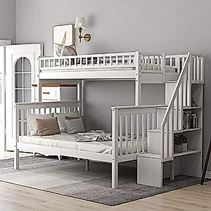 ATH-S Bunk Beds Twin Over Twin Wood Bunk Bed Frame for Boys Girls Teens, Can be Divided into 2 Beds, Gray (Color : White, Size : Twin Over Full)