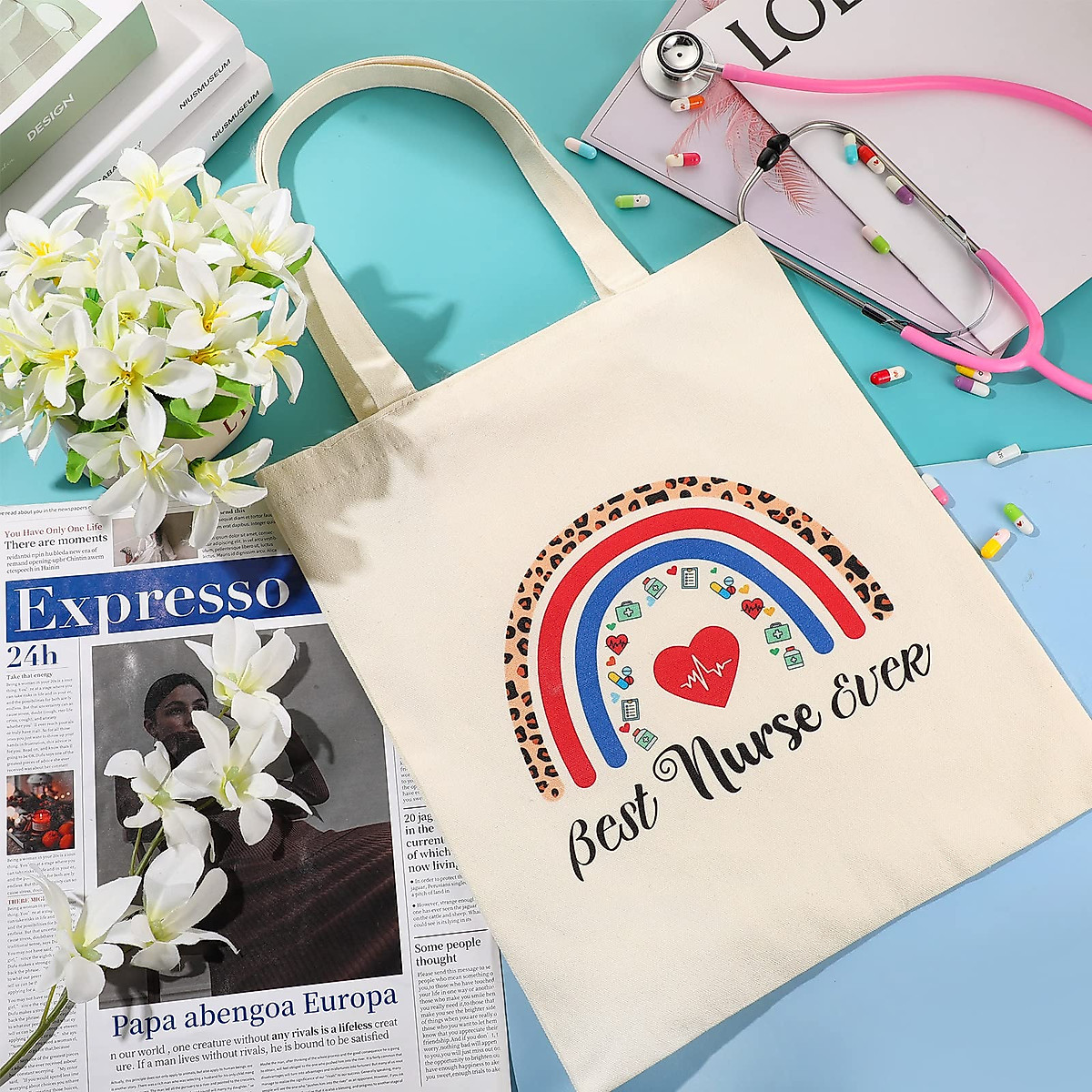 LEIFIDE 2 Pcs Nurse Appreciation Gifts Bags for Women Nurse Canvas Bags, Thank You Nurse Canvas Bag with Pocket for Nurse Coworkers Graduation Party Nurse Appreciation Week Gifts Supplies